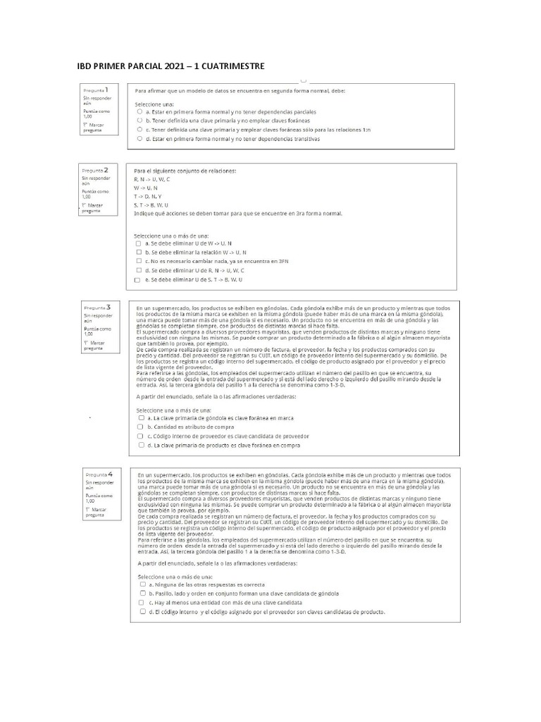 Parcial IBD - 1 Cuatrimestre - 2021 | PDF