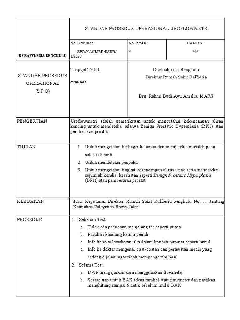 Sop Uroflowmetri Loli | PDF