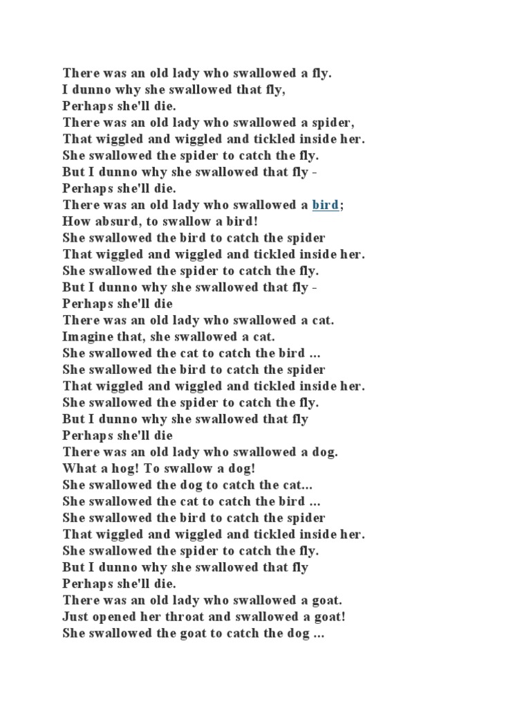 Old Lady Who Swallowed a Fly Poem | PDF | Mystery, Thriller & Crime ...