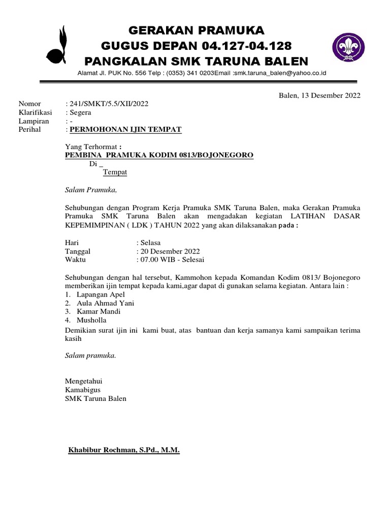 Surat Izin Tempat LDK 2022 | PDF