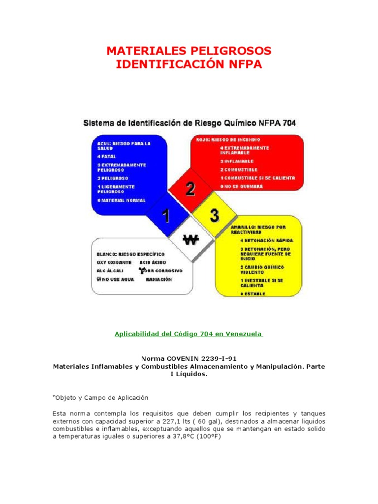 Materiales Peligrosos Identificación NFPA | Mercancías peligrosas | Agua