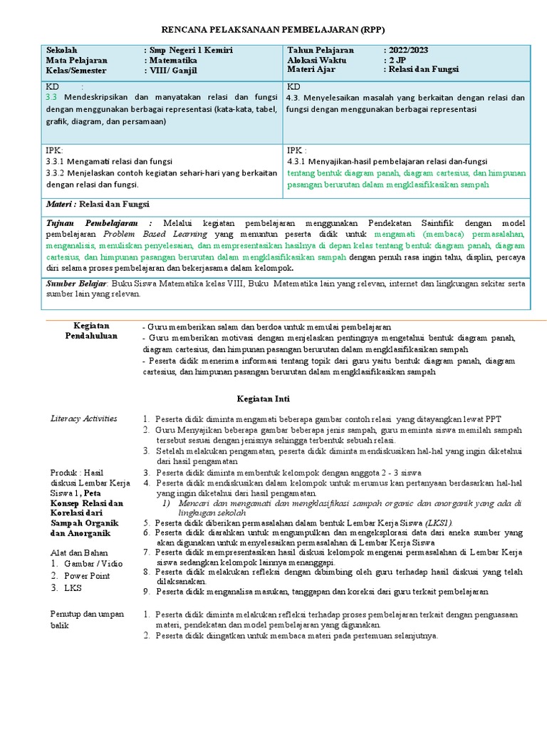 RPP Adiwiyata MTK 8 | PDF | Seni | Karier & Perkembangan
