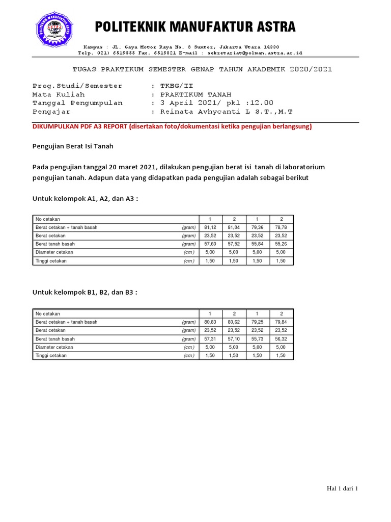 Pengujian 3 - Berat Isi Tanah | PDF