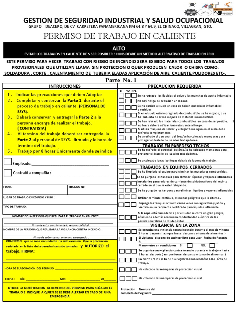 Permiso de Trabajo en Caliente 2.2 | PDF | Soldadura | Construcción Permiso de Trabajo en Caliente 2.2 | PDF | Soldadura | Construcción