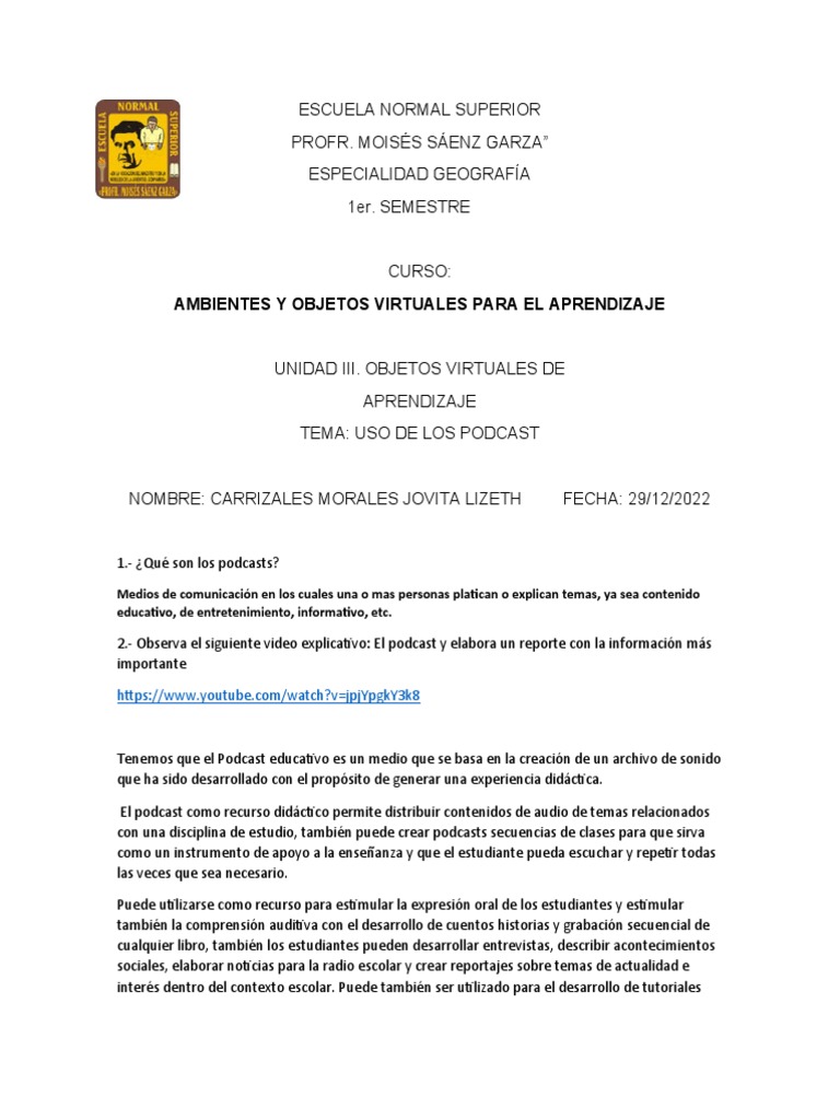 Actividad 3 Unidad 3 Pdf Podcast Aprendizaje