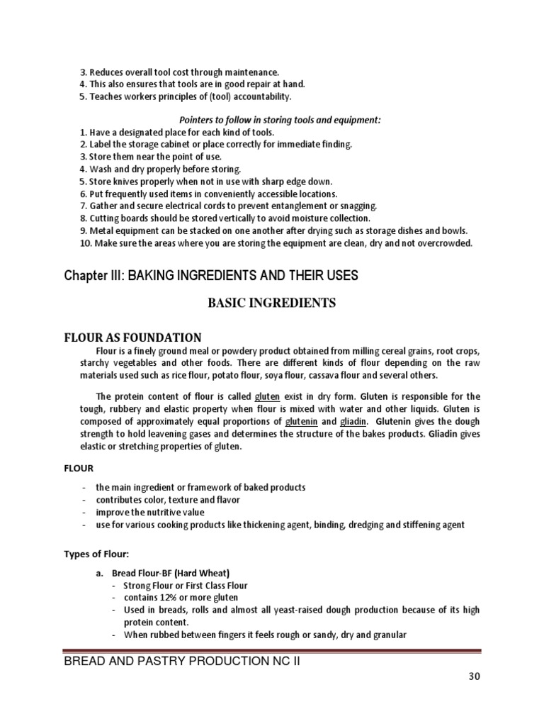 Module No. 3 Baking Ingredients and Their Uses | PDF | Flour | Breads