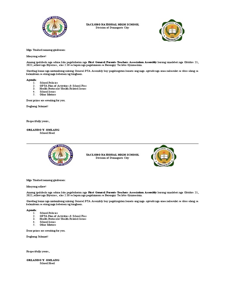 Pta Letter | PDF