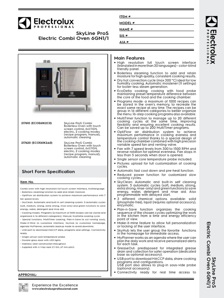 Electric Combi Oven 6GN1 - 1 - 217610-217620 | PDF | Sheet Pan | Baking