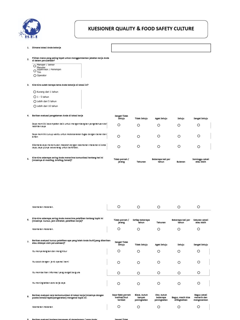 Pertanyaan Quality Food Safety Culture Excellence - SPV | PDF