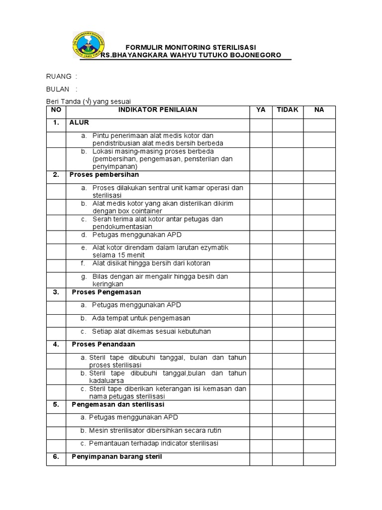 Formulir Monitoring Sterilisasi | PDF
