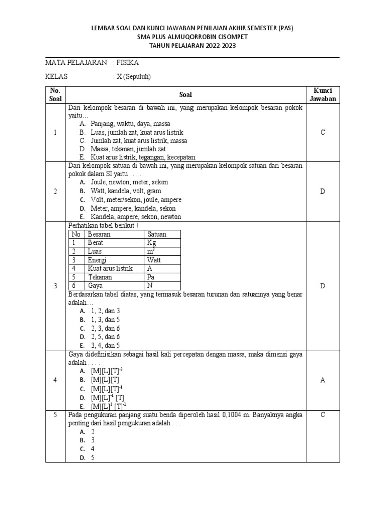 Soal Pas Fisika Kelas X | PDF