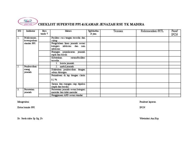 Cheklist Supervisi Kamar Jenazah | PDF
