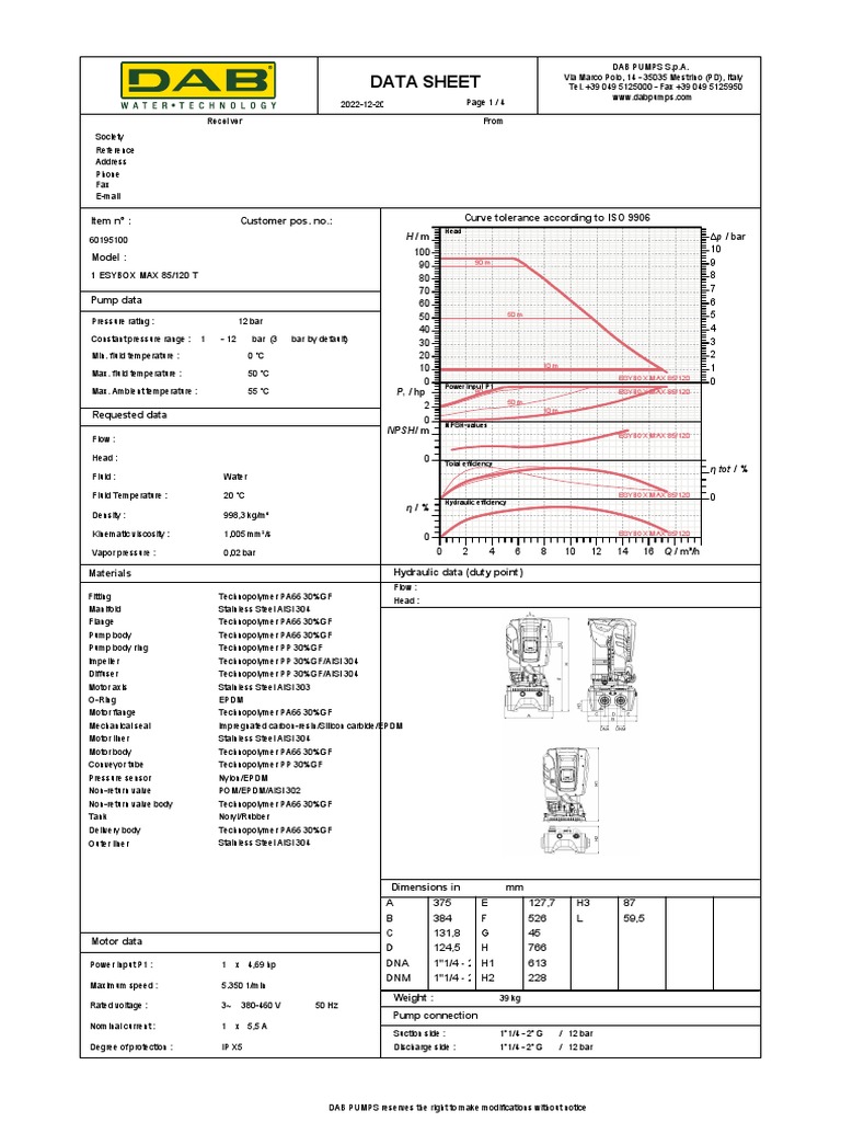 Data Sheet 1 ESYBOX MAX 85 120 T | PDF | Pump | Liquids