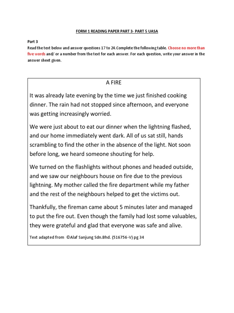 Form 1 Reading Paper Part 3 | PDF | Sodium Bicarbonate
