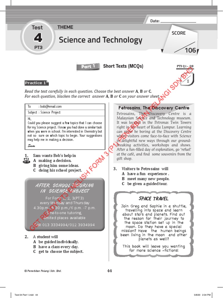 Get Ready Pt3 English Form 3 (p1) - Removed | PDF | Solar Eclipse | Flowers