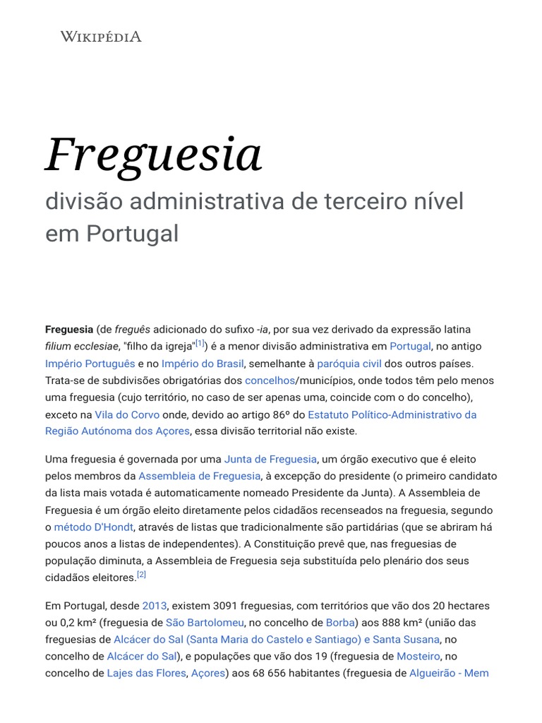 Freguesia - Wikipédia, A Enciclopédia Livre | PDF | Governo | Portugal