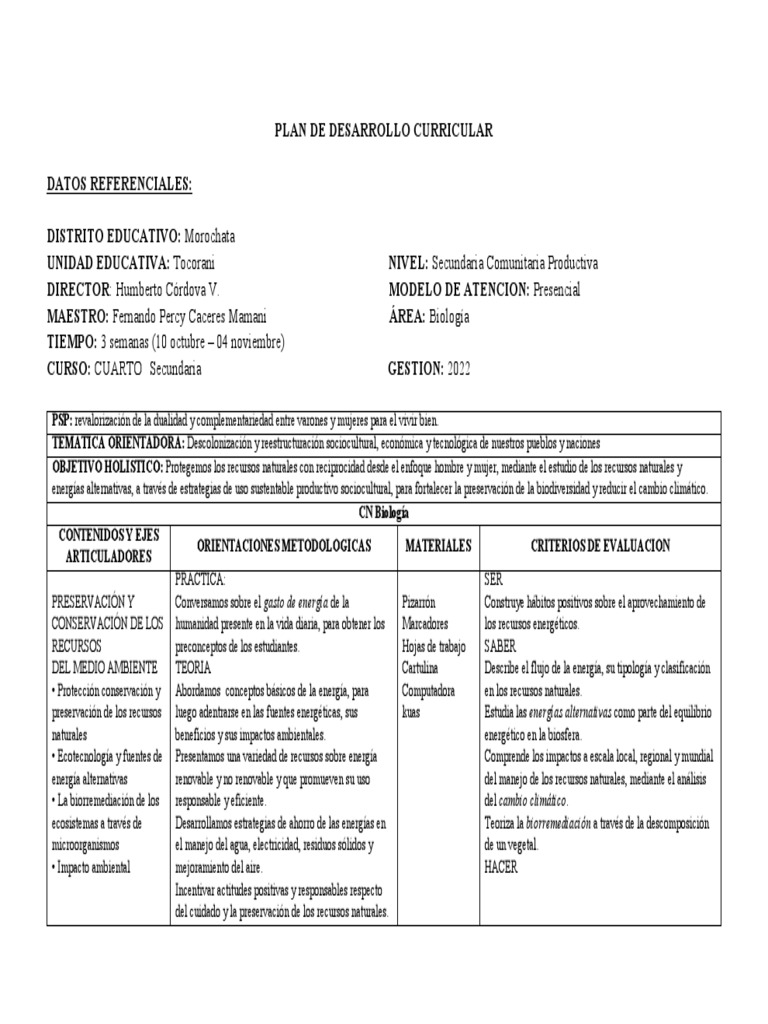 PDC 4to Sec Bio 3T Oct | PDF | Residuos | Reciclaje
