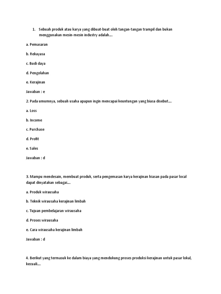 Soal Dan Jawaban Prakarya Dan Kwu Kelas 12 | PDF
