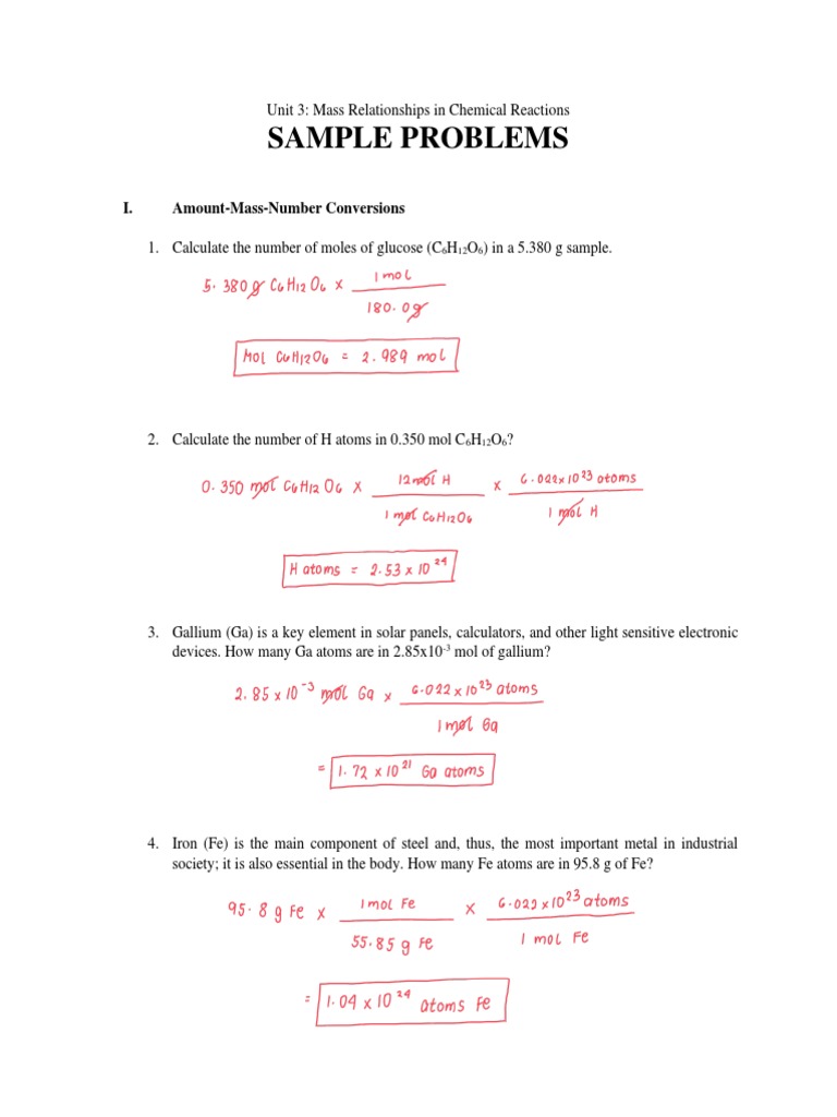 Unit 3. Solutions To Sample Problems | Download Free PDF | Mole (Unit ...