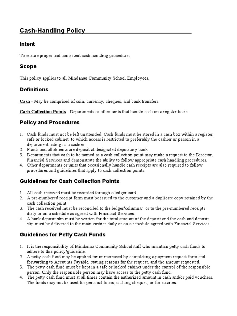 CashierPolicy | PDF | Cash | Banks