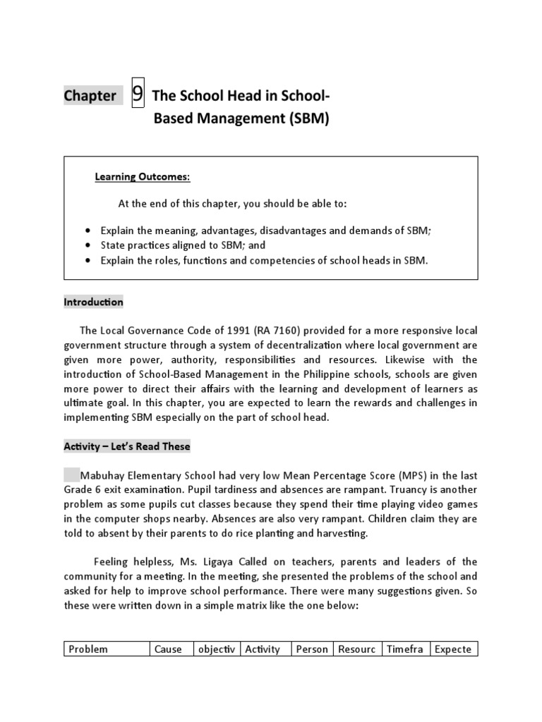 School Head Roles in SBM Explained | PDF | Teachers | Schools