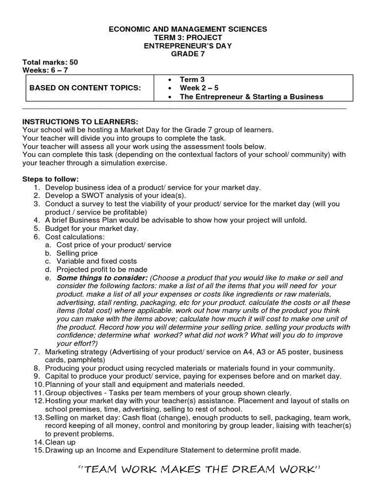 Ems Grade 7 Term 3 Project | PDF | Market (Economics) | Expense