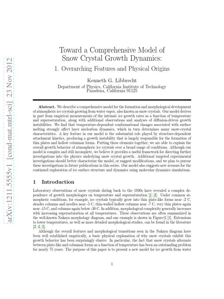 Snow Crystal Growth Model Explains Morphological Transitions | PDF ...