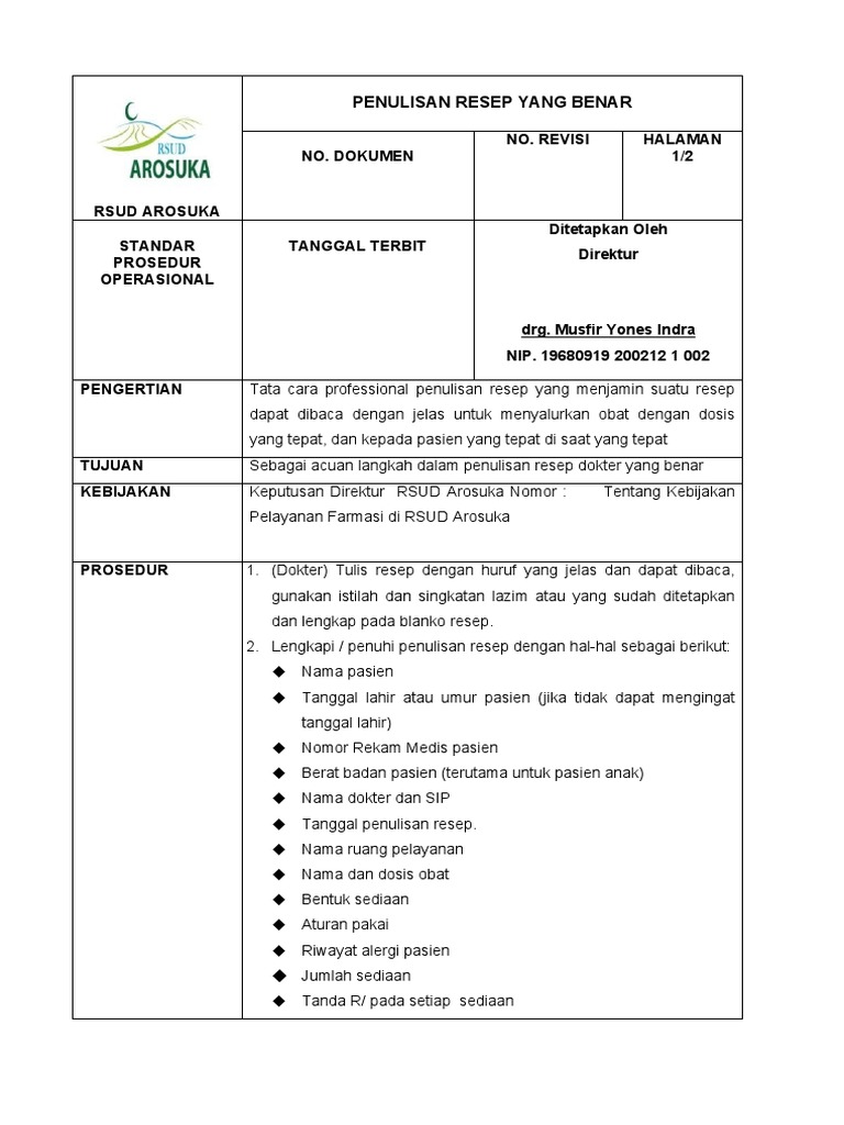 4.2 SPO Penulisan Resep Yg Benar 20 | PDF