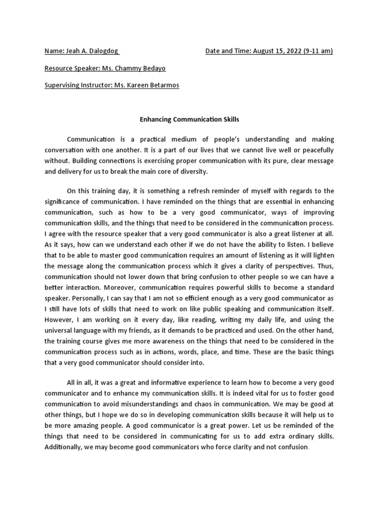 Enhancing Communication Skills Narrative Report | PDF | Communication ...
