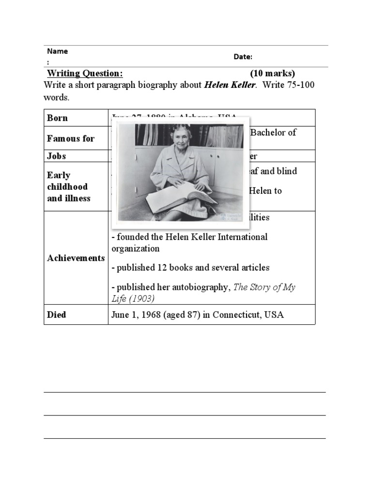 Guided Writing Writing A Biography Helen Keller Writing Creative ...