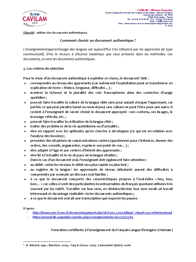 Choix de documents authentiques en FLE | PDF | Langue française | Cognition