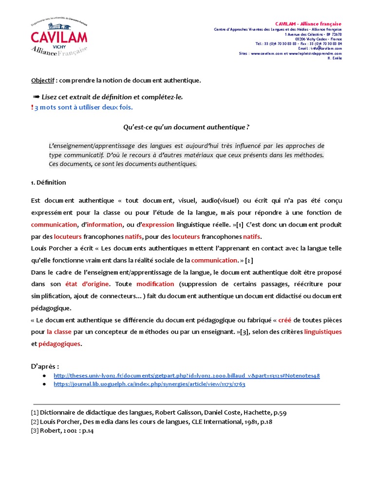 1.choisir Un Document Authentique - Definition | PDF | Pédagogie ...