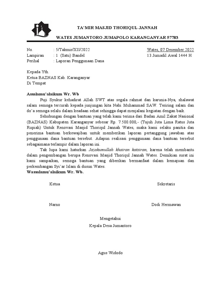 Laporan Dana Renovasi Masjid | PDF