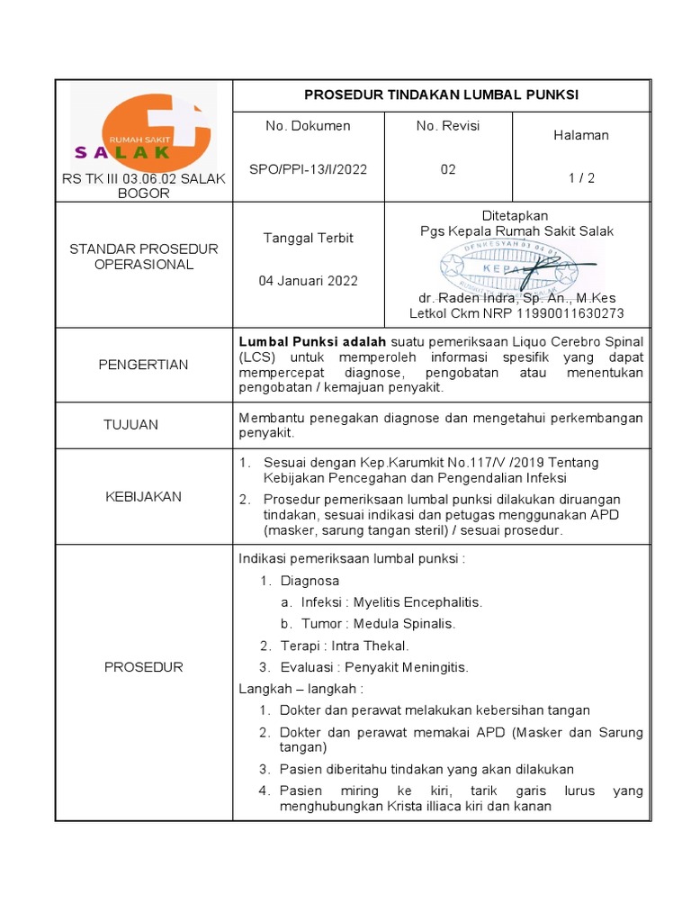 Spo Tindakan Lumbal Punksi | PDF