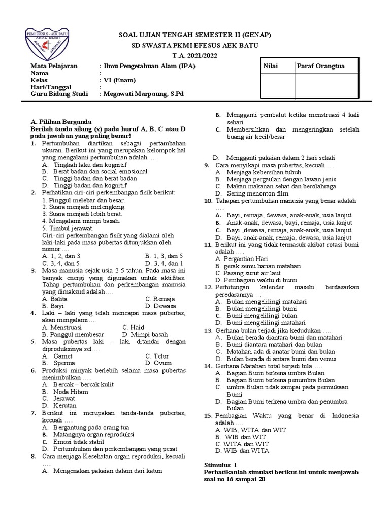 Soal Uas Ipa Kelas 6 | PDF