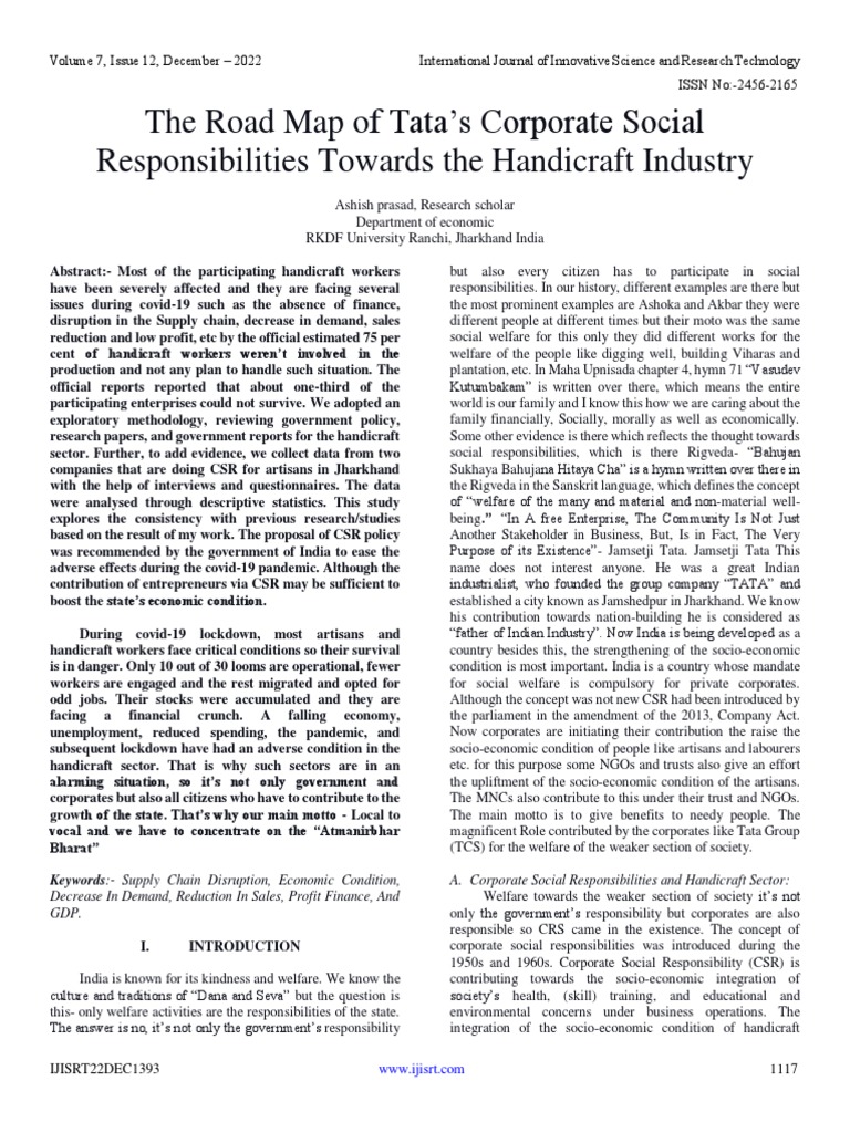 The Road Map of Tata's Corporate Social Responsibilities Towards The Handicraft Industry | PDF ...