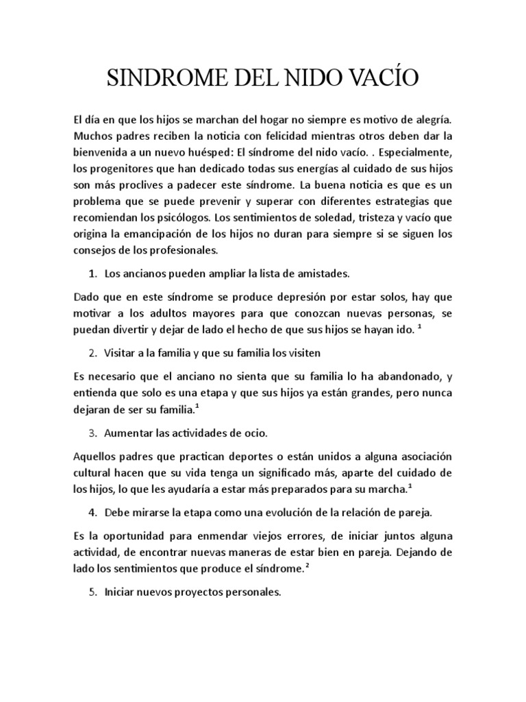 Sindrome Del Nido Vacío | PDF | Vejez | Desarrollo humano
