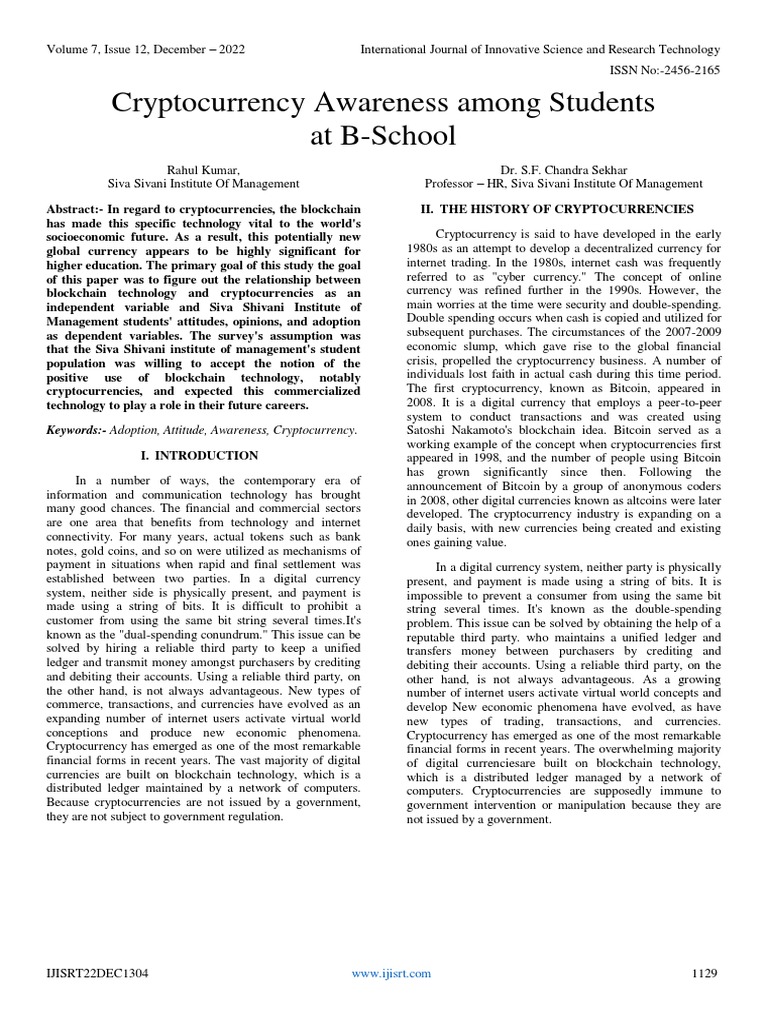 Cryptocurrency Awareness Among Students at B-School | PDF ...