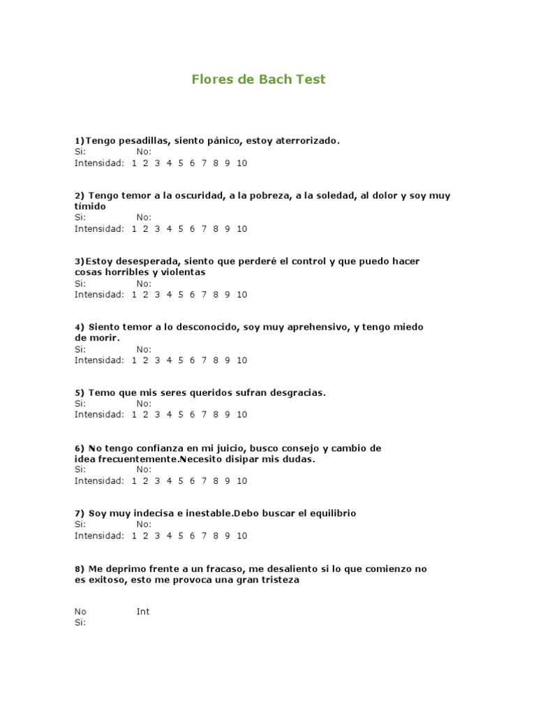 test-formulario-flores-bach | PDF | Las emociones | Sicología