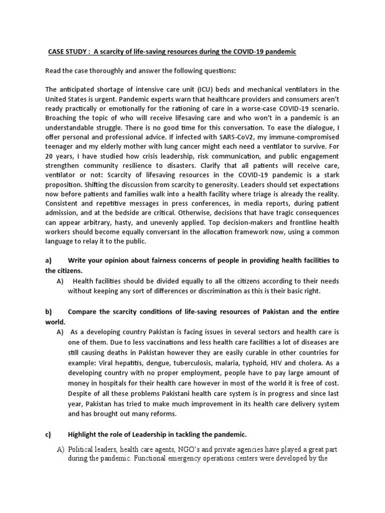CASE STUDY A Scarcity of Life-Saving Resources During The COVID-19 ...