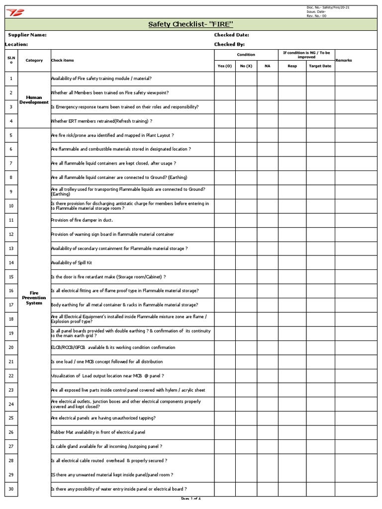 Fire Safety Compliance Checklist | PDF | Fires | Firefighting
