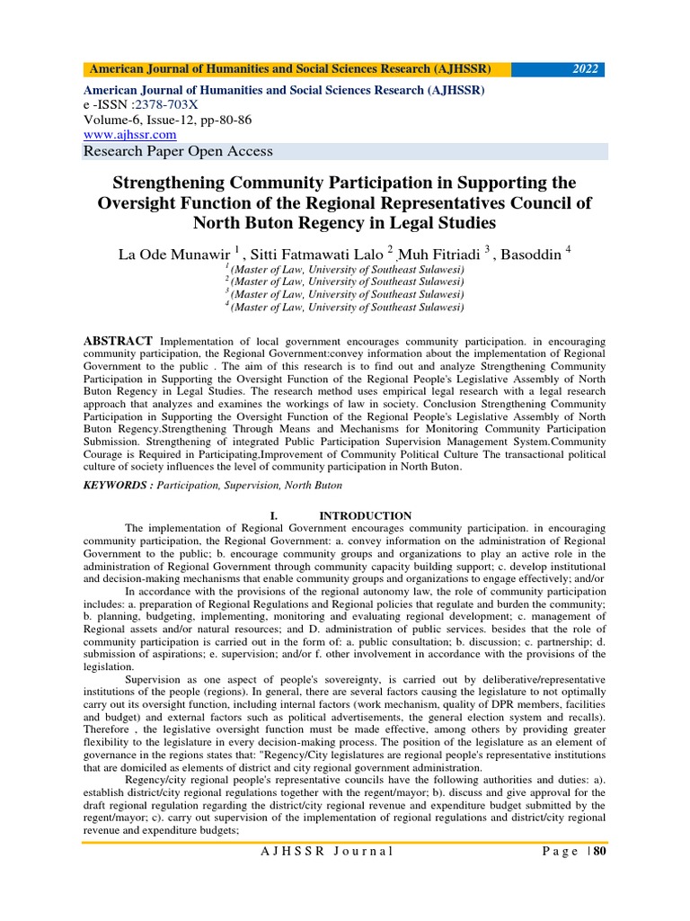 Strengthening Community Participation in Supporting The Oversight ...