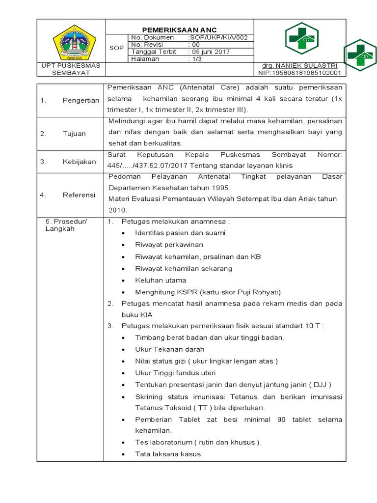 Sop ANC | PDF | Pengembangan Diri | Kesehatan Holistik