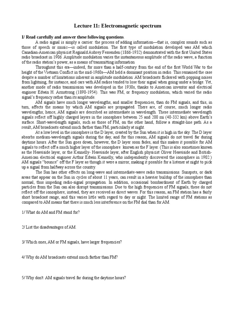 Lecture11 Electromagnetic Specctrum | PDF | Ionosphere | Radio
