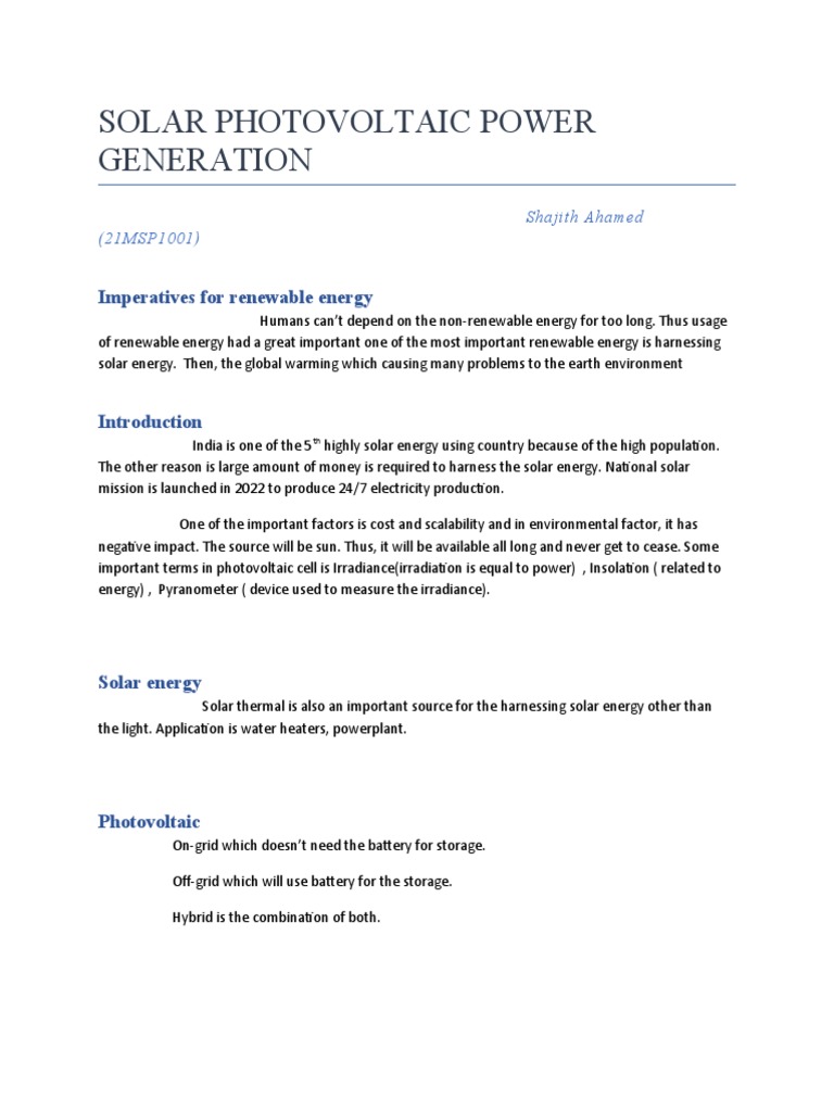 SOLAR PHOTOVOLTAIC POWER GENERATION | PDF | Photovoltaic System | Solar ...
