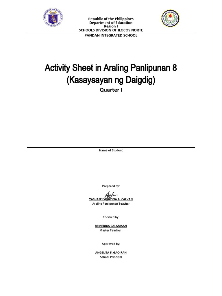 Activity Sheet in Araling Panlipunan 8 | PDF