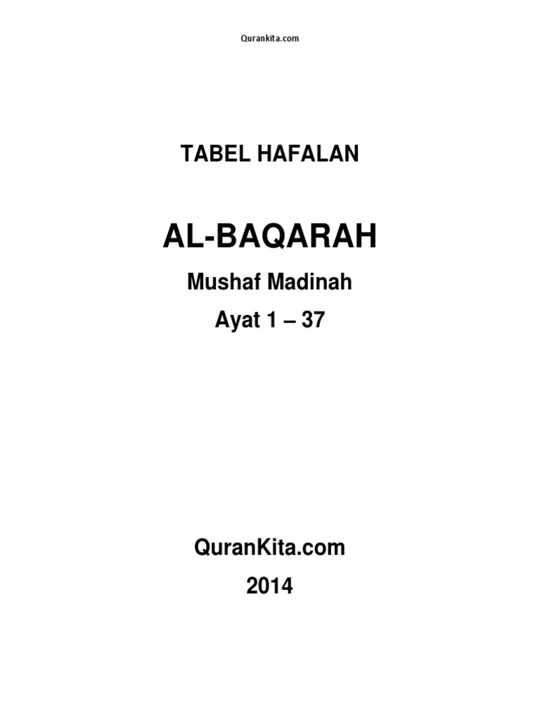 Tabel Hafalan 002. Al-Baqarah Ayat 1 - 37 | PDF | Seni & Disiplin Bahasa