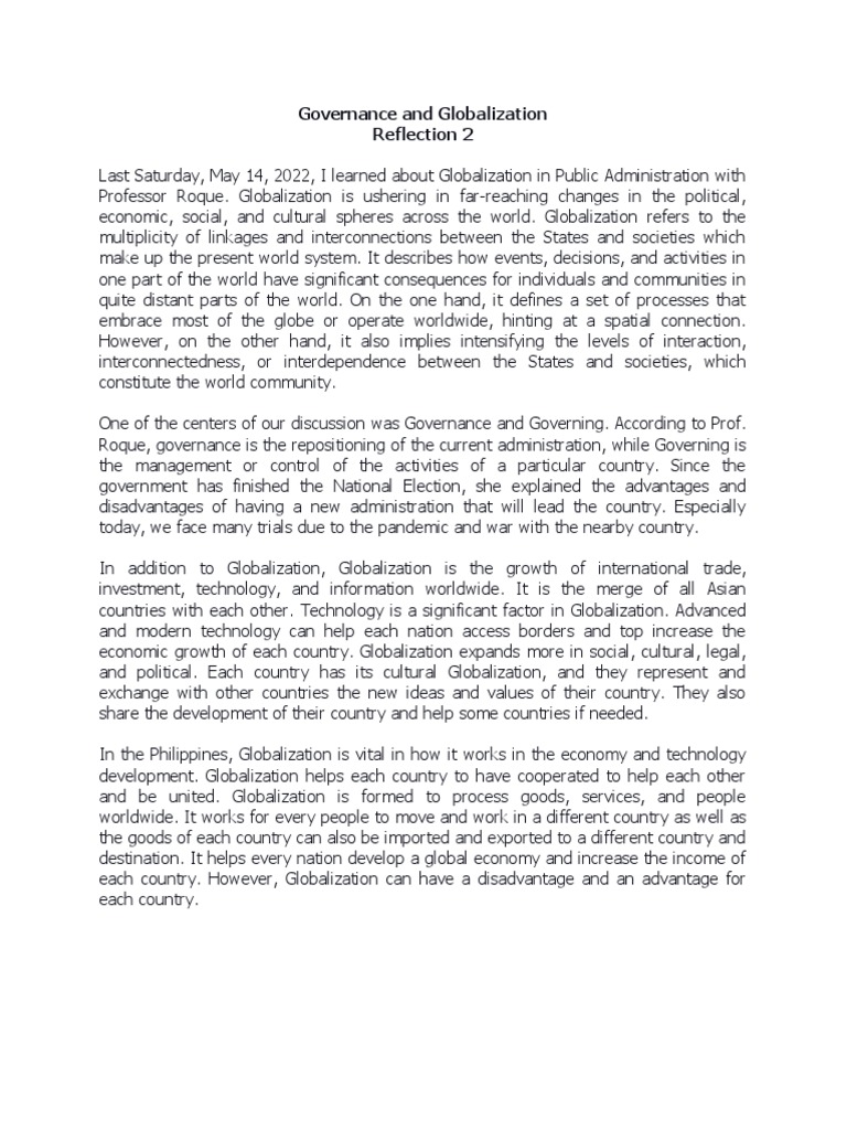 Reflection 2 Globalization | PDF | Globalization | Philippines