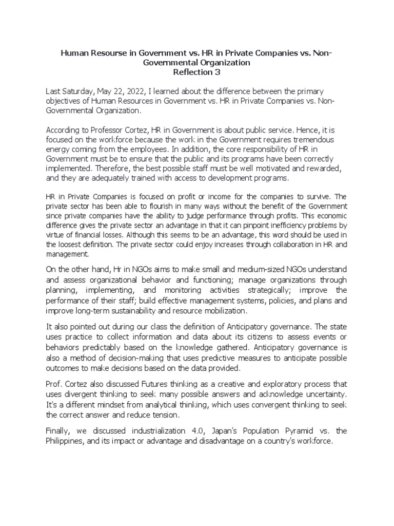 HR Roles: Government, Private, NGOs | PDF | Governance | Human Resource ...