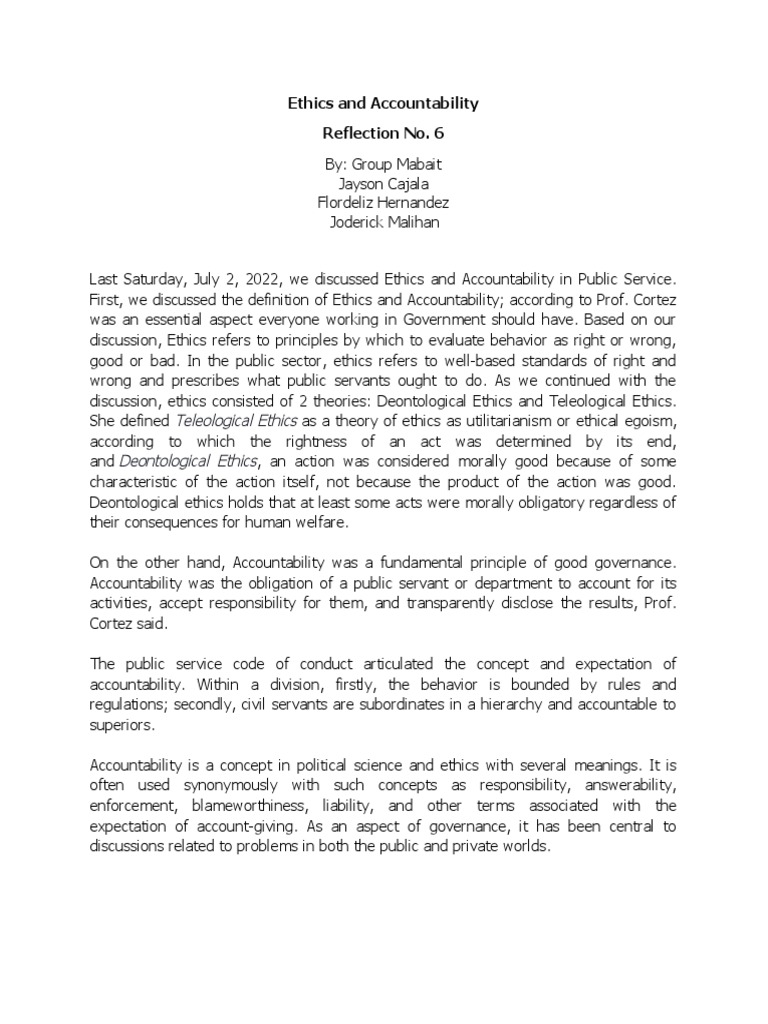 Reflection 6 | PDF | Accountability | Government